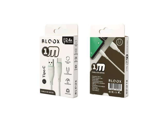 Cable de Datos BLOOX USB A a Tipo C PVC 100cm | kareltechelectronics.com.uy